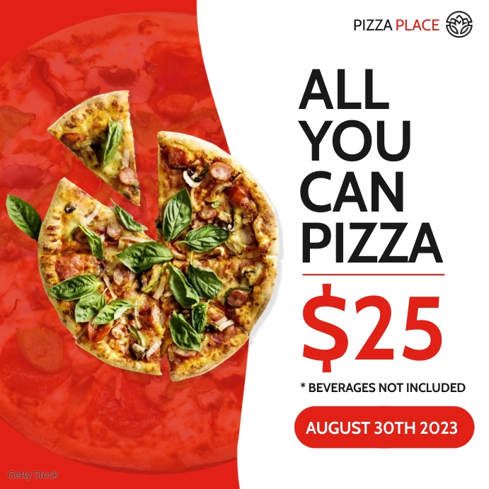 pizza al you can eat white and red colors ins Template | PosterMyWall