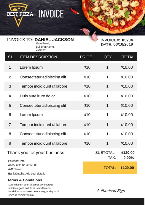 Pizza Invoice Template | PosterMyWall