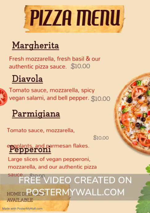 Pizza menu, restaurant menu Template | PosterMyWall