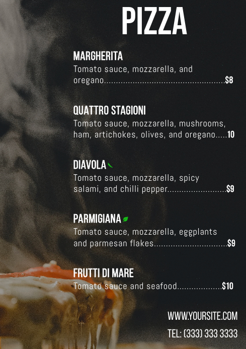 Copy of Pizza menu card table printable a4 3 | PosterMyWall