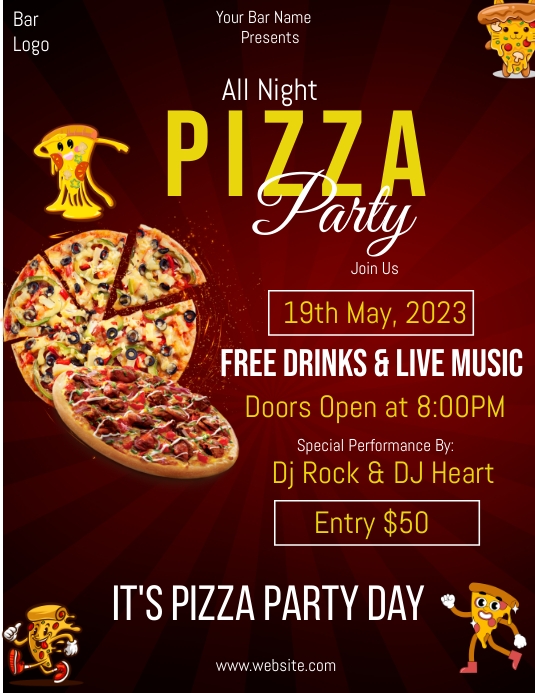 pizza party day,pizza party invitation flyer Template | PosterMyWall