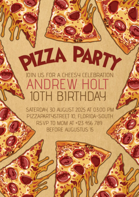 Pizza slice kids birthday party invite Template | PosterMyWall