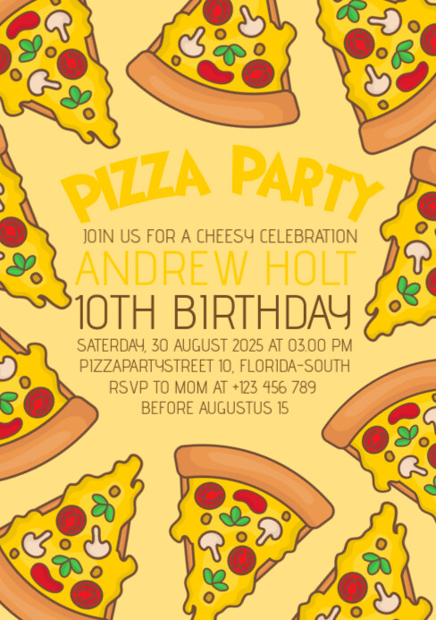 Copy of Pizza slice yellow background birthday invitation party ...