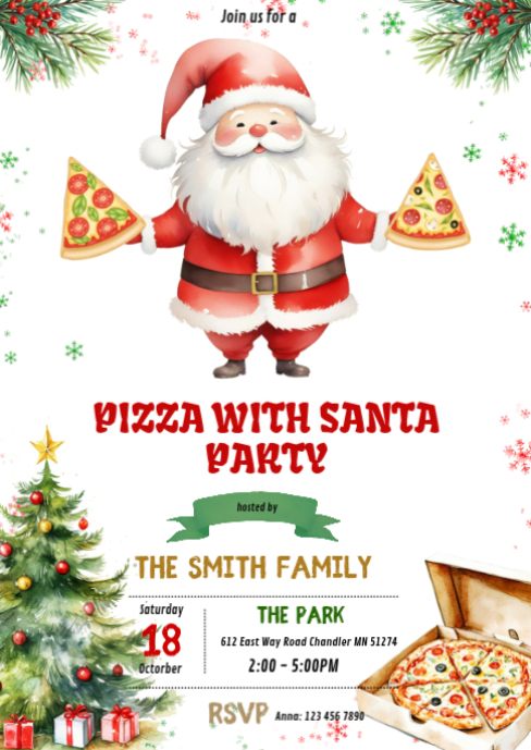 Pizza With Santa theme Invitation Template | PosterMyWall