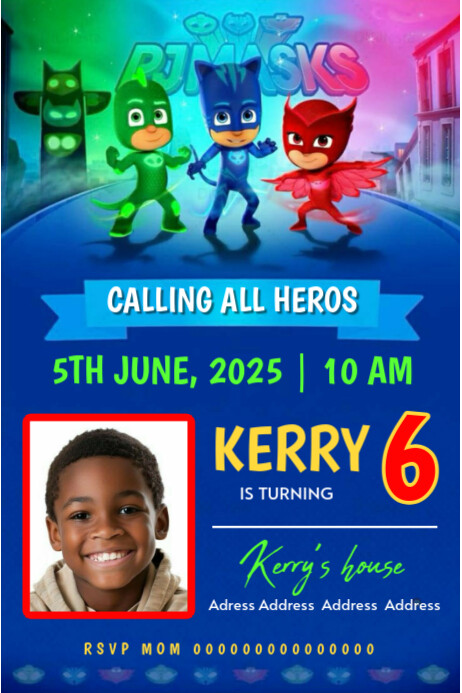 Pj masks birthday invitation Template | PosterMyWall