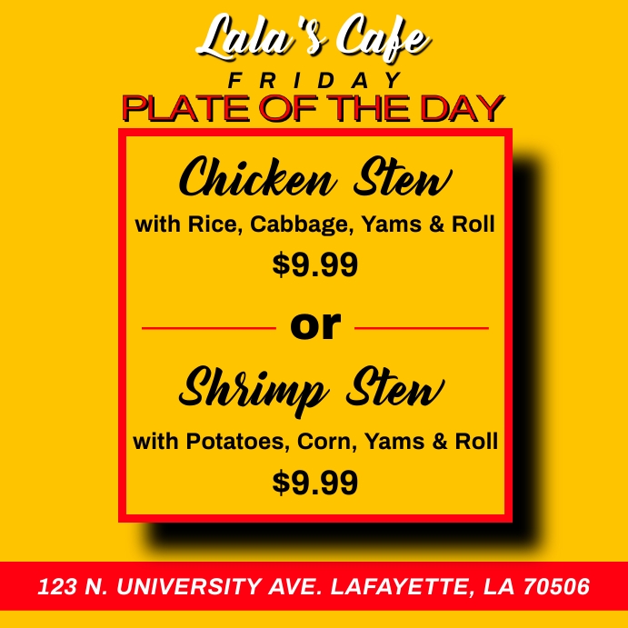 Copy of PLATE LUNCH MENU DAILY SPECIAL FLYER TEMPLATE | PosterMyWall