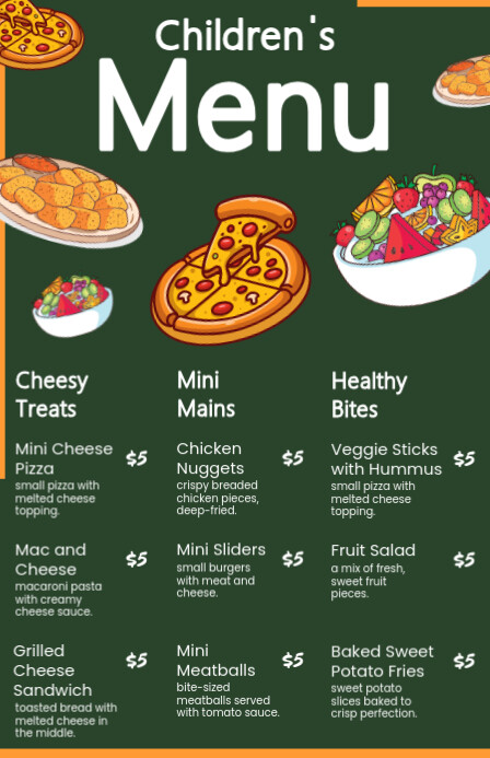Copy of Playful Dark Green Children's Food Menu List Template (Half ...