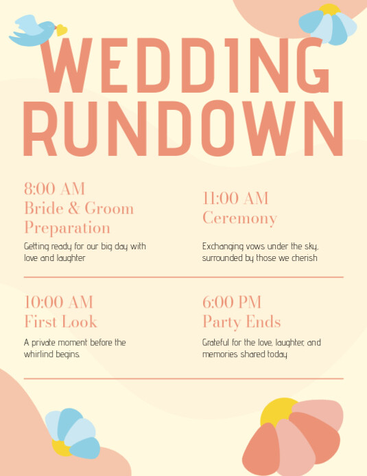 Playful Pink & Blue Wedding Rundown Flyer Template (Us Letter ...