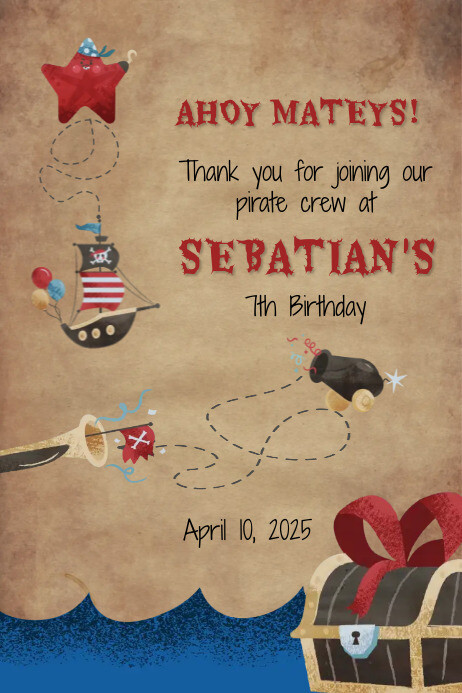 Playful Pirate Birthday Poster Template | PosterMyWall
