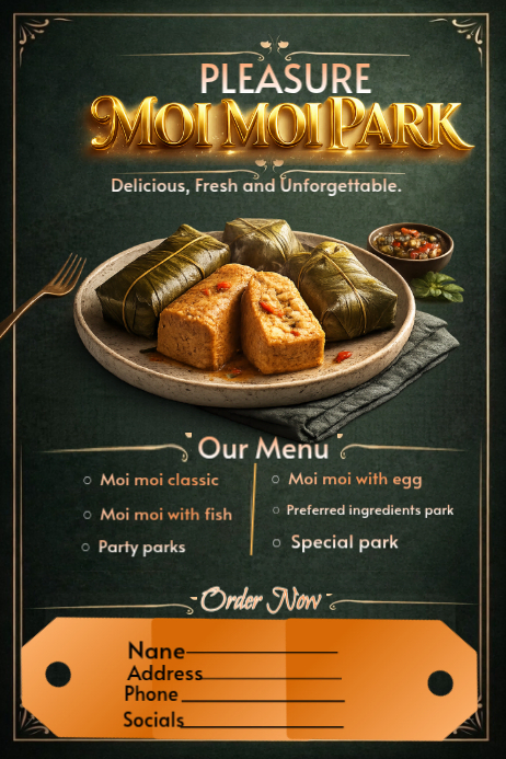 Pleasure Moi Moi Park – Luxury Gold Menu Flyer Template | PosterMyWall