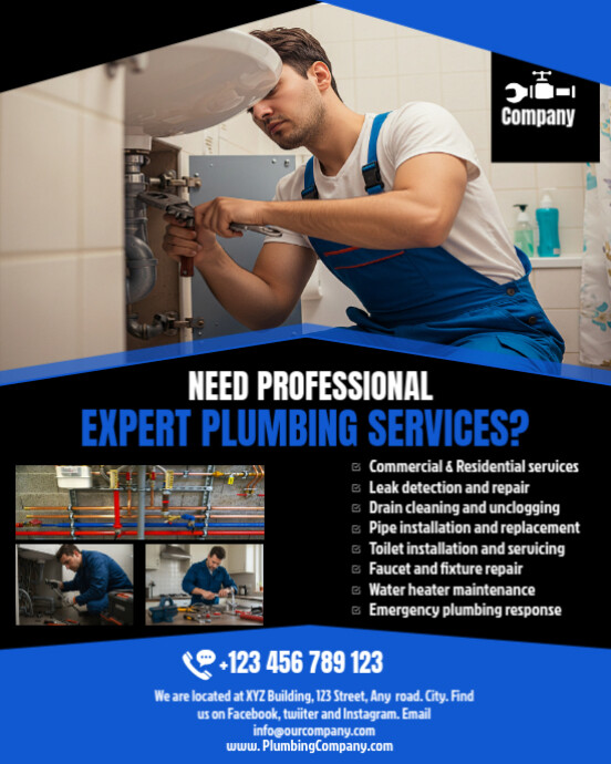 Copy of Plumbing services blue plumber | PosterMyWall