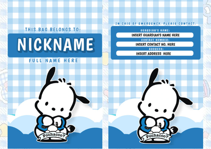 Plantilla de Pochacco Bag Tag Template | PosterMyWall