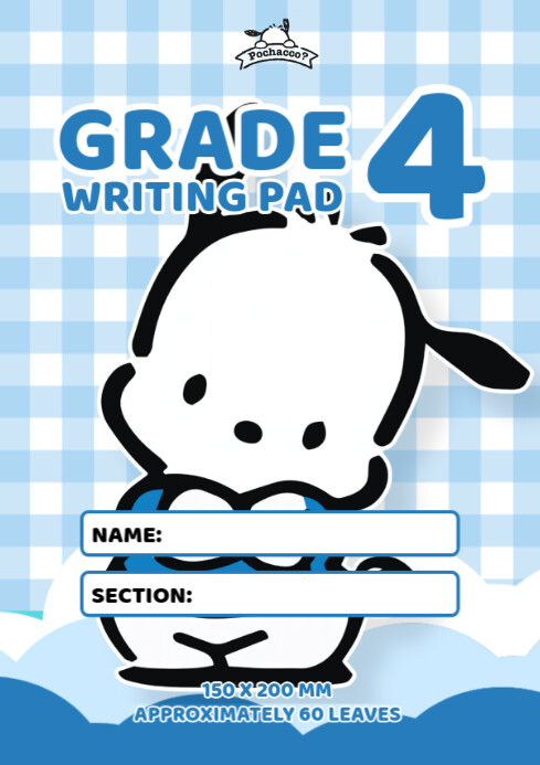 Pochacco Grade 4 Writing Pad cover Template | PosterMyWall