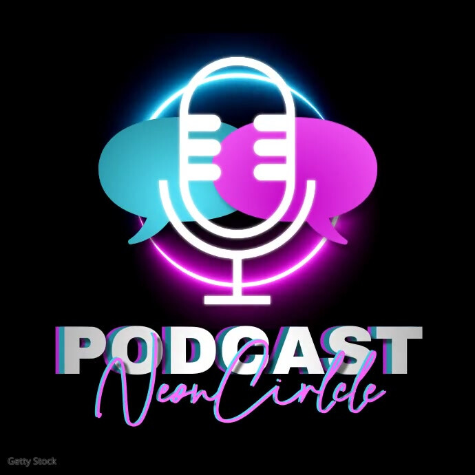 Podcast Mic Retro 80's Transparent Logo Neon Template | PosterMyWall
