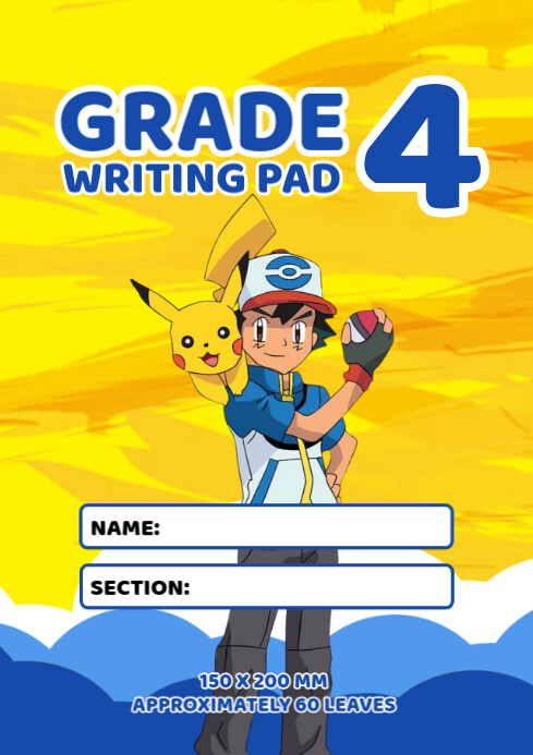 Pokémon Grade 4 Writing Pad label Template | PosterMyWall
