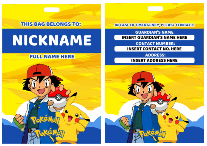 Pokémon ID/Bag Tag & name tag label Template | PosterMyWall