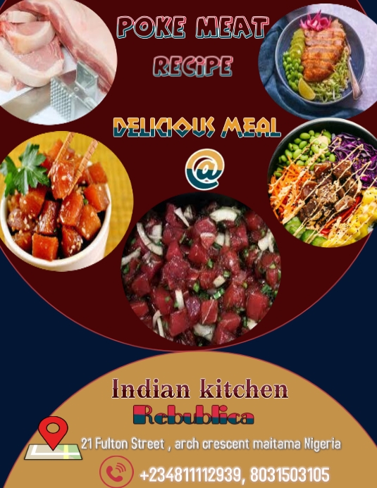 Poke meat kitchens flyer (2) Template | PosterMyWall