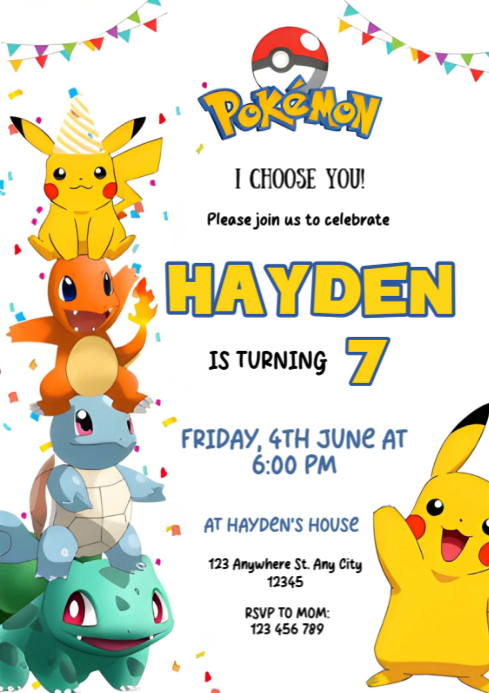 pokemon birthday invitation Template | PosterMyWall