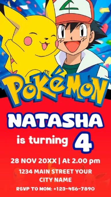 Plantilla de Pokemon Kids Birthday Invitation Instagram Reel | PosterMyWall