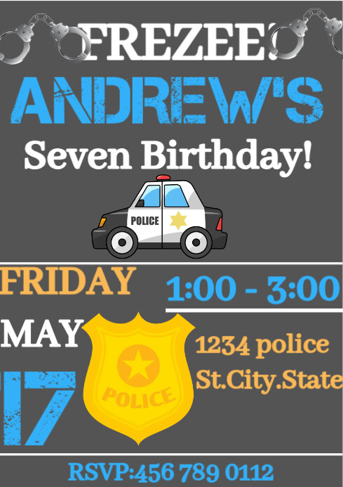 police | Birthday Invitation Template | PosterMyWall