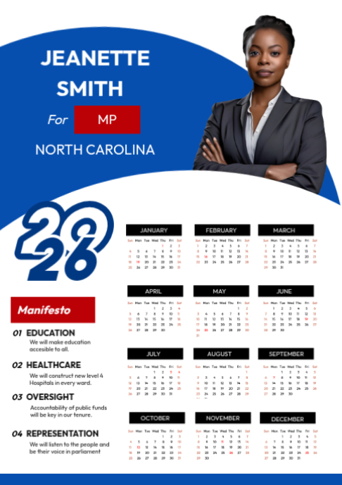 Modèle Political Aspirant 2026 Wall calendar design | PosterMyWall