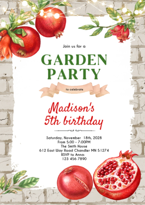 Pomegranate theme party invite Template | PosterMyWall