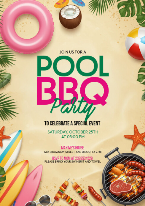 Pool BBQ Party Flyer Template | PosterMyWall