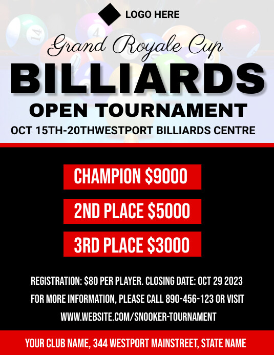 pool billiards tournament announcement templa Template | PosterMyWall