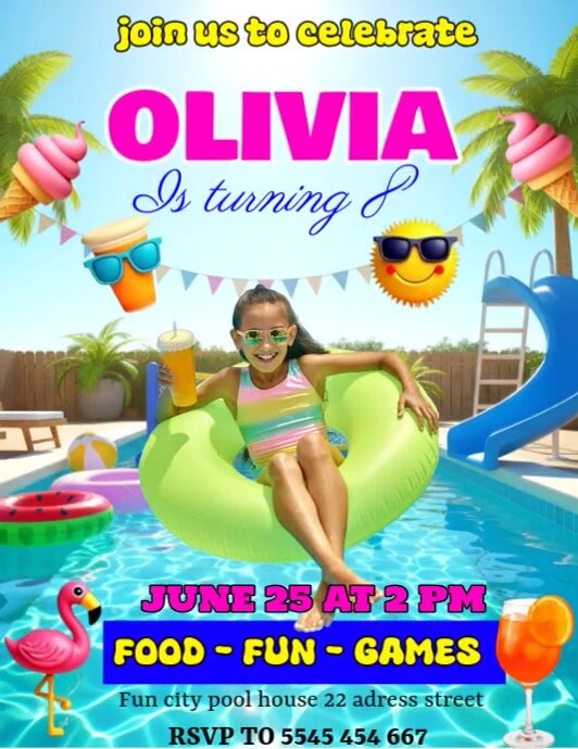 Pool Birthday Party Invitation Templat | PosterMyWall