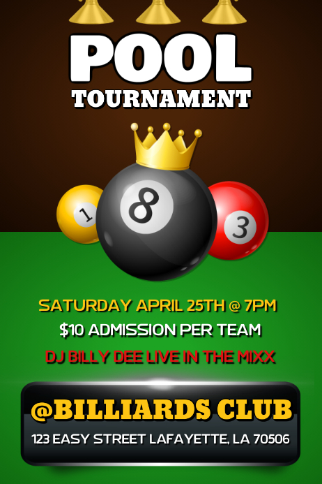 Copy of POOL GAME TOURNAMENT FLYER TEMPLATE | PosterMyWall