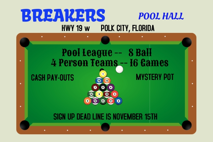 POOL LEAGUE POSTER Template | PosterMyWall