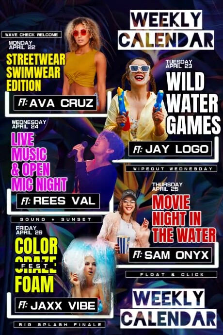 Copy of Pool Night Weekly Calendar Schedule | PosterMyWall