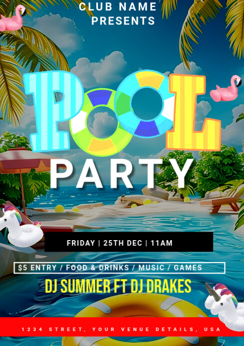 Modèle Pool Party A4 | PosterMyWall