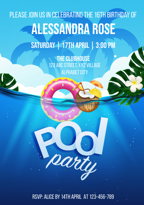 Pool Party Invitation Template | PosterMyWall