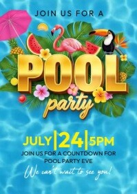 Blue Maximalist Pool Party Invitation A4 Template | PosterMyWall