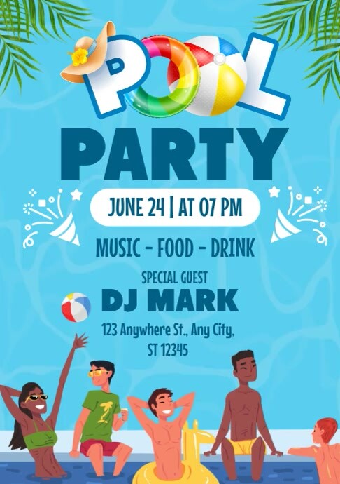 Pool Party Invitation Template | PosterMyWall