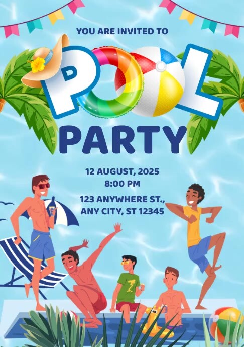 Pool Party Invitation Template | PosterMyWall