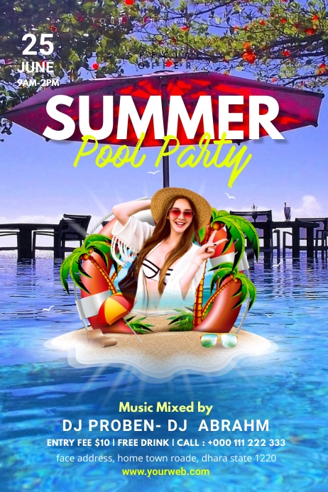 Pool Party Poster Template | PosterMyWall