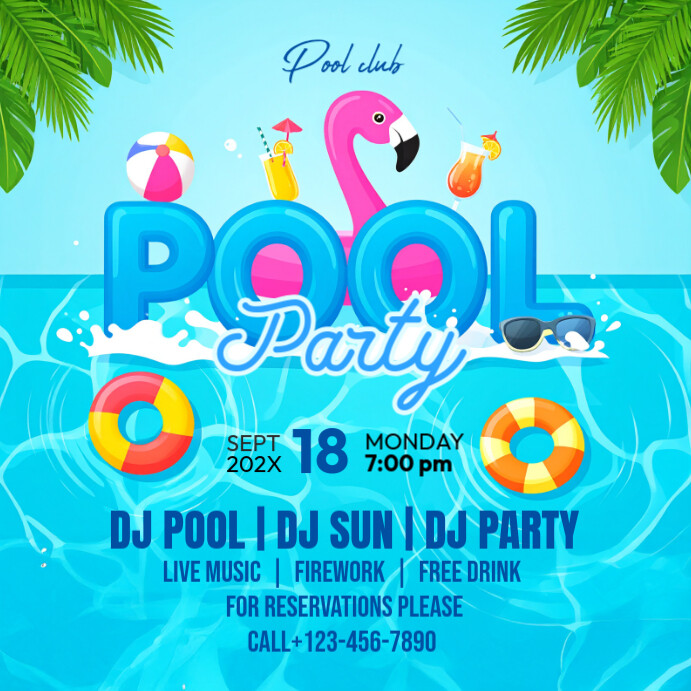 pool party social media post Template | PosterMyWall