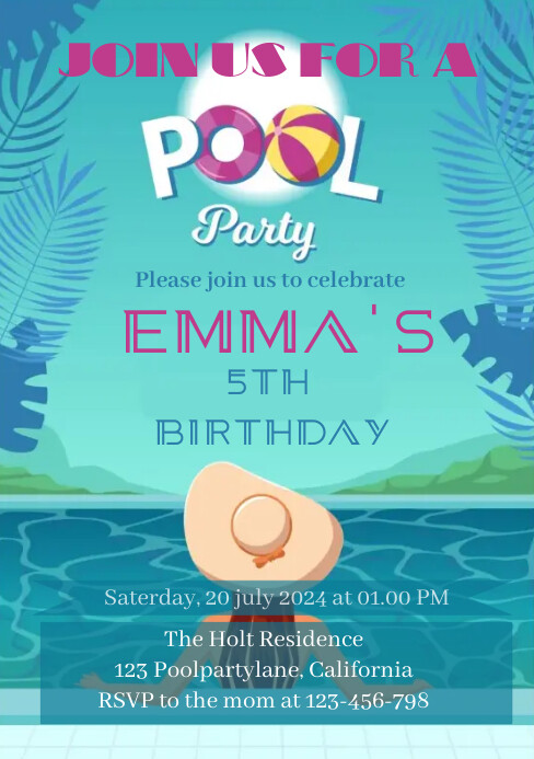 Pool party themed birthday invitation Template | PosterMyWall