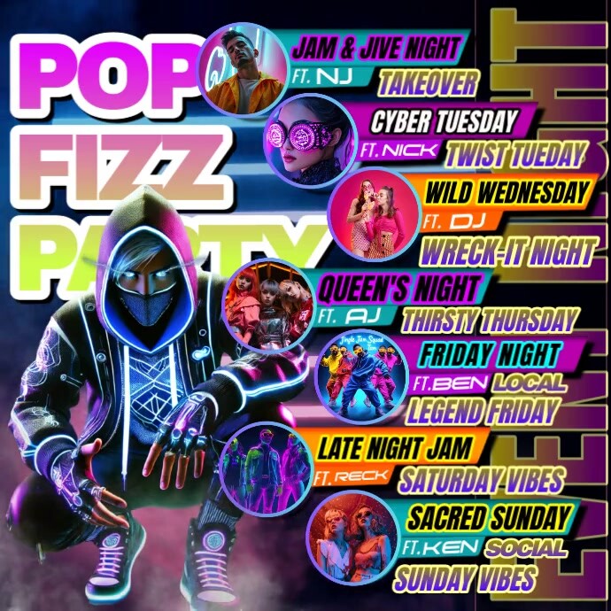 Modèle Pop Fizz Party Schedule Event Night | PosterMyWall