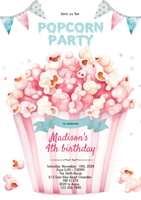 Popcorn girl theme party invitation Template | PosterMyWall