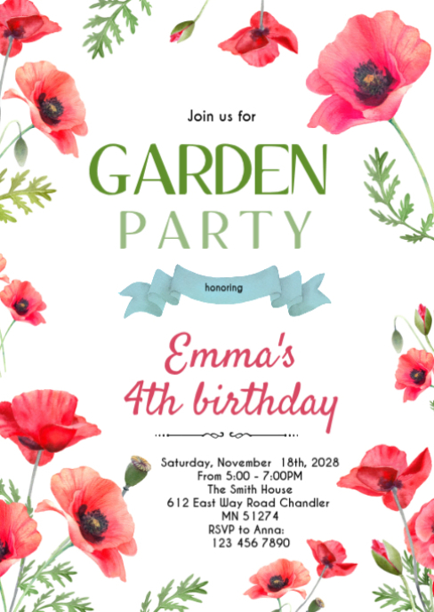 Poppy flower birthday invitation Template | PosterMyWall