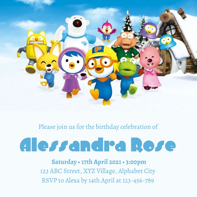 Copia de Pororo Birthday Invitation | PosterMyWall
