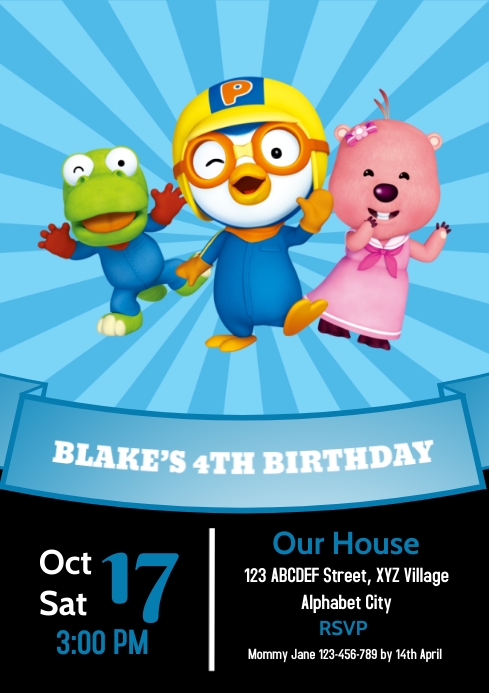Pororo Birthday Invitation Template | PosterMyWall