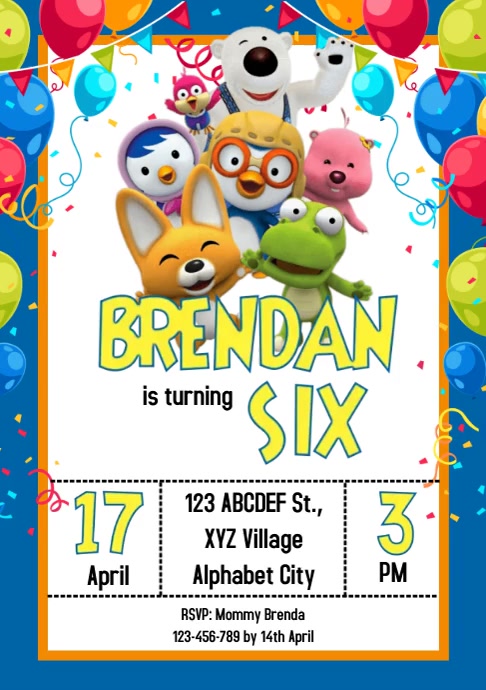 Pororo Birthday Invitation เทมเพลต | PosterMyWall