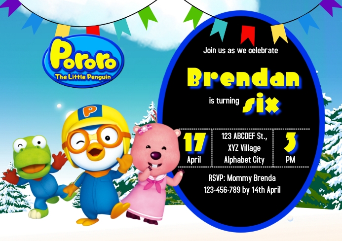 Pororo Birthday Invitation Template | PosterMyWall