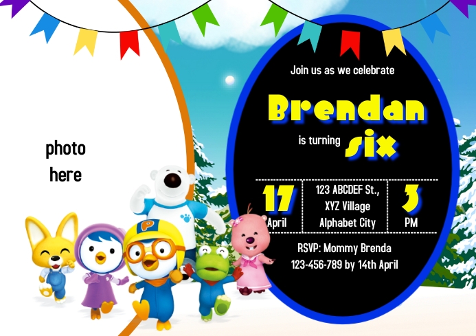 Pororo Birthday Invitation Template | PosterMyWall