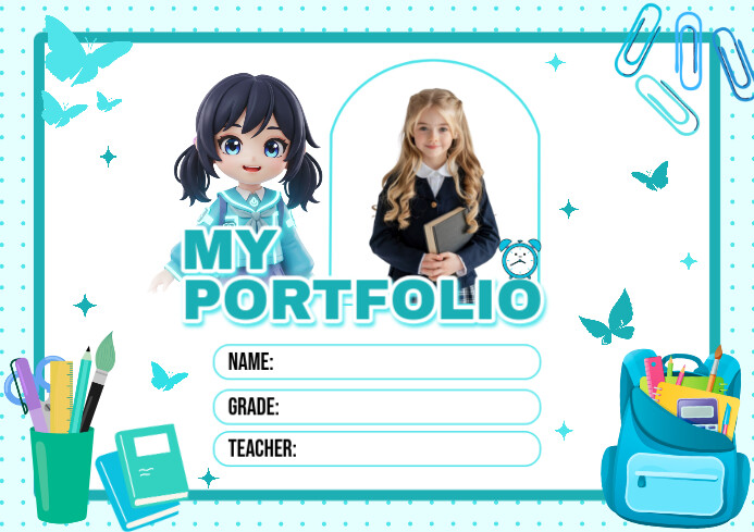portfolio for kids, girls mint blue Template | PosterMyWall