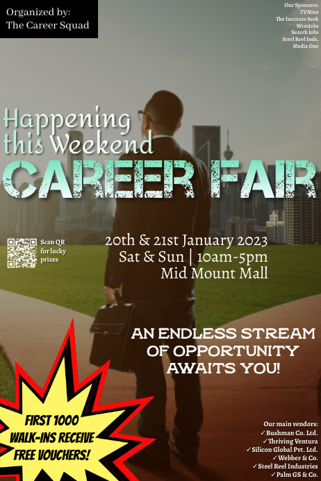 Positive vibrant warm coloured career fair po Template | PosterMyWall